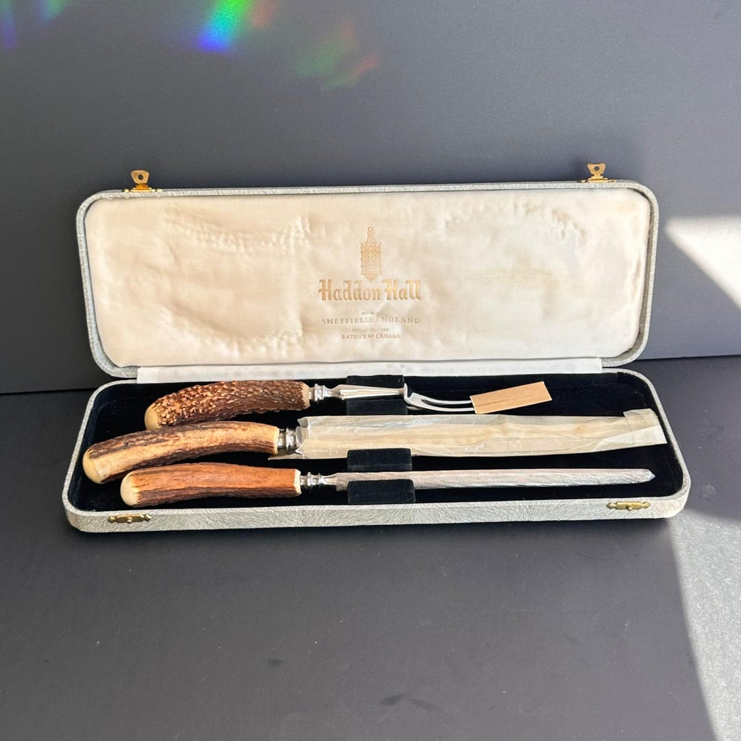 Haddon Hall Stag Horn Handle Carving Set Sheffield England, Stainless ...