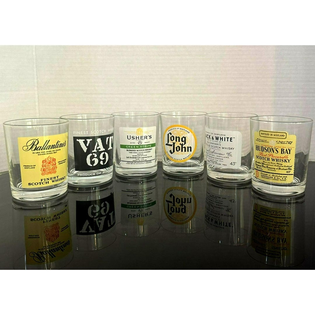 Vintage MCM Luminarc Scotch Whiskey Logo Glasses Old Fashioned Set of 6 ...