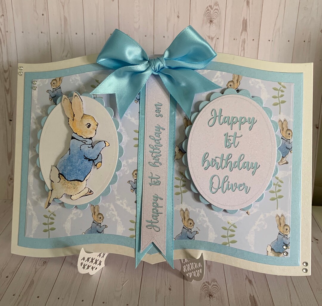 Handmade Personalised Peter Rabbit Book Style Card. 1st Birthday. New ...