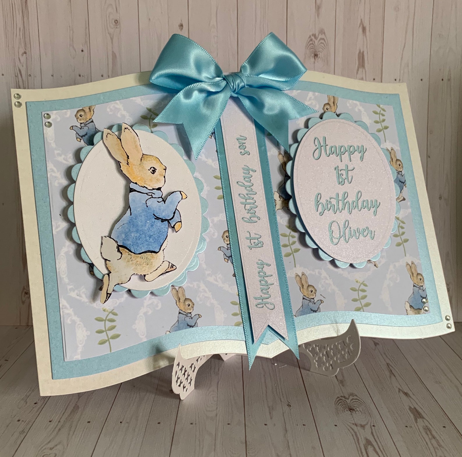 Handmade personalised Peter Rabbit book style card. 1st | Etsy