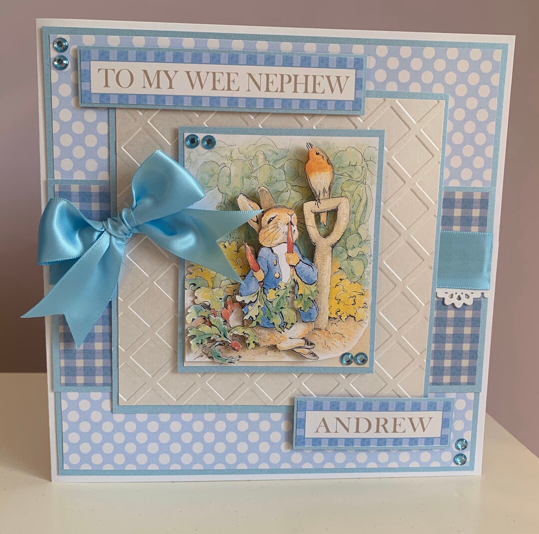 Large Handmade Decoupaged Peter Rabbit Card. Personalised for Birthday ...