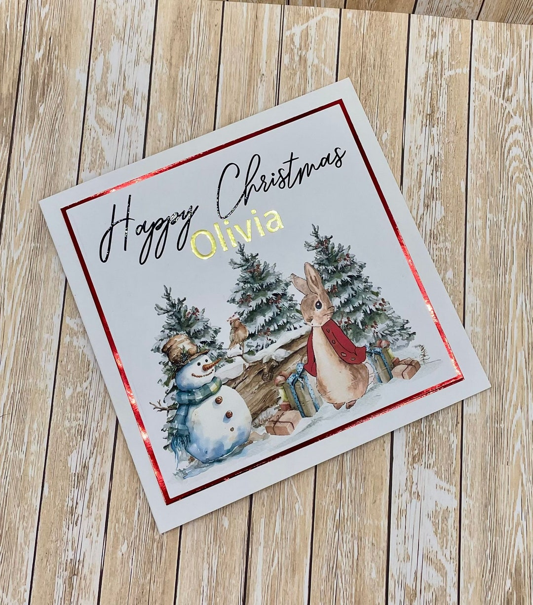 Personalised Peter Rabbit Christmas Card. Winter Xmas. 1st Christmas ...