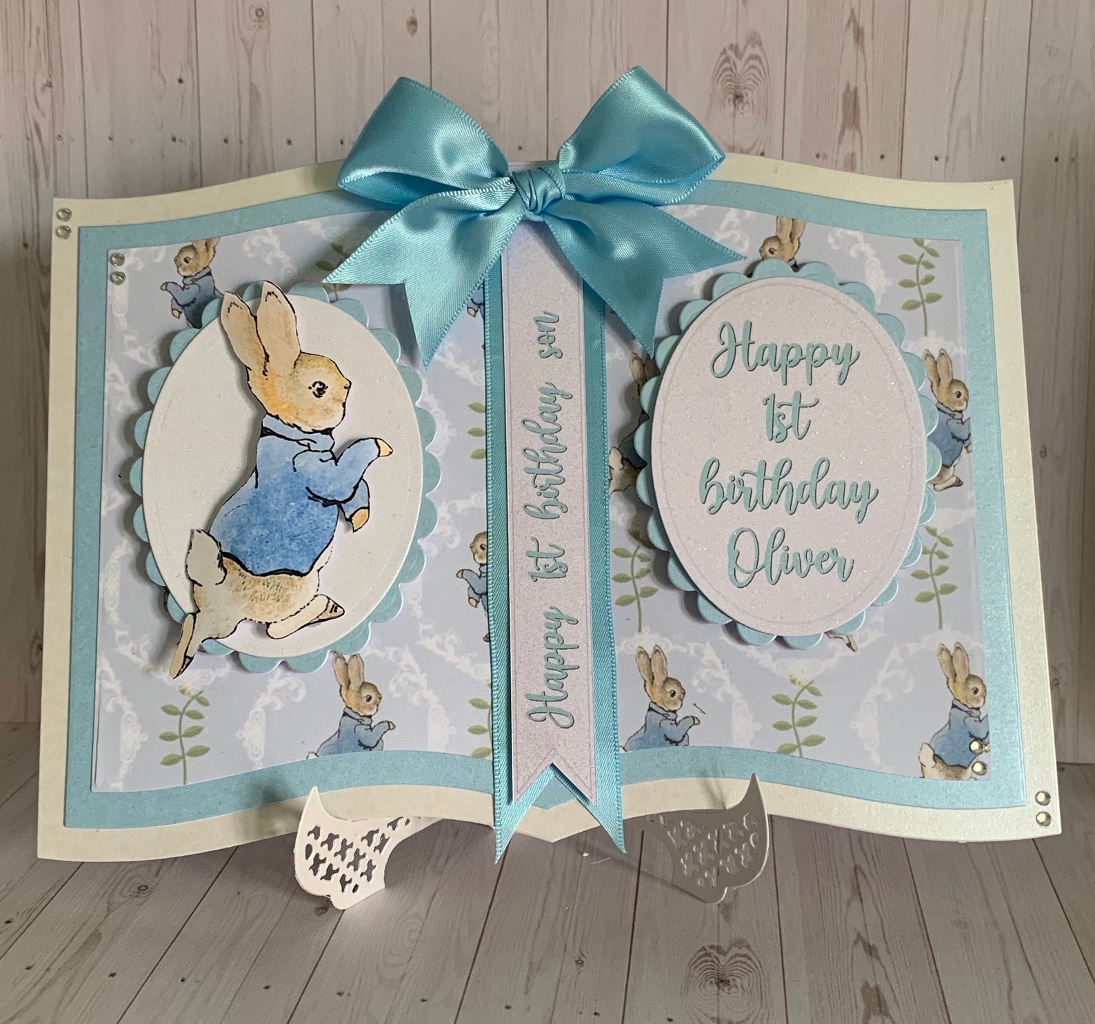 Handmade personalised Peter Rabbit book style card. 1st | Etsy