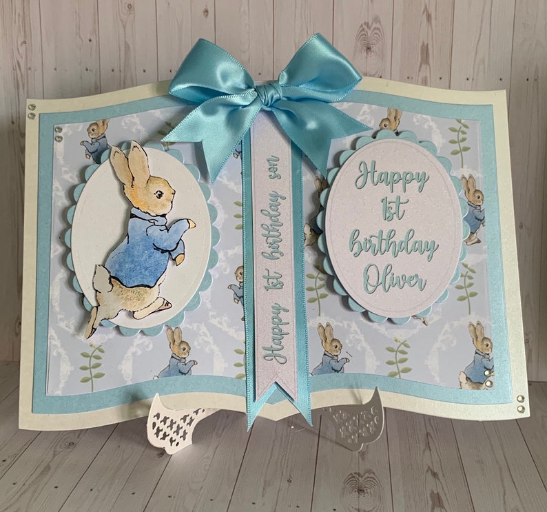 Handmade personalised Peter Rabbit book style card. 1st | Etsy
