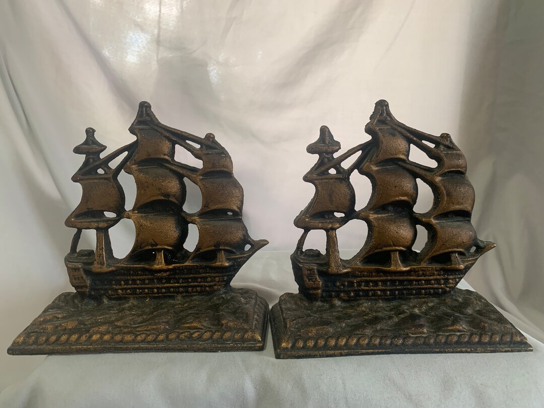 Cast Iron USS Comstitution Bookends Old Iron Sides US Navy Sailing Ship ...