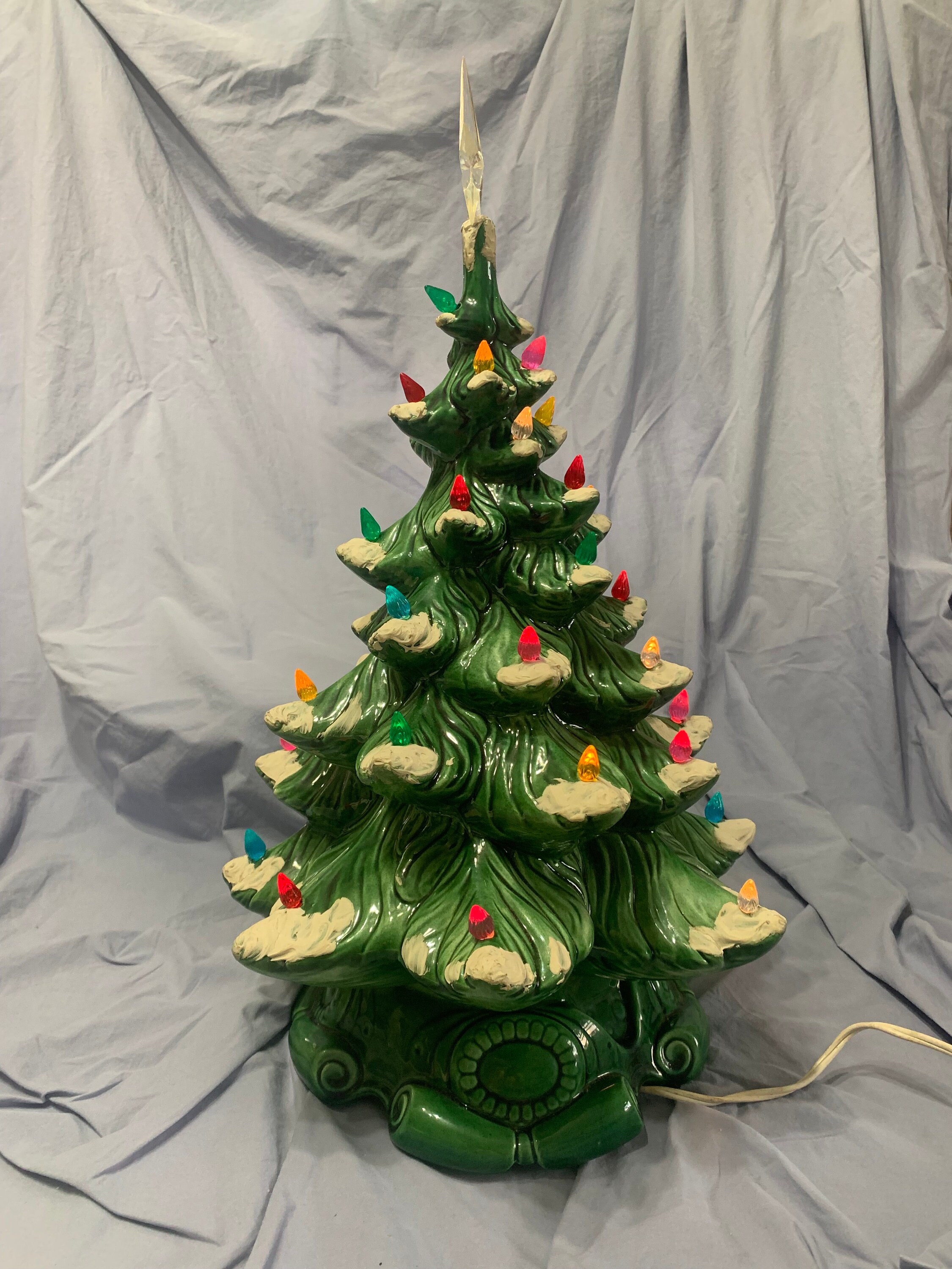 Midcentury Ceramic 16 Inch Flocked Christmas Tree Frosted With Base - Etsy