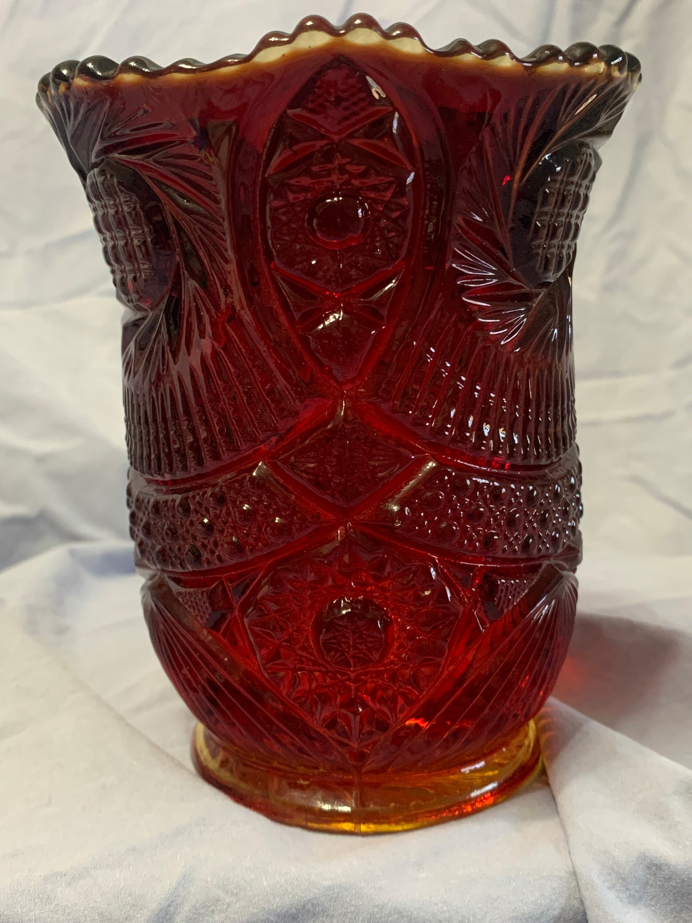 Antique Mckee Aztec Sunburst Pattern, Sawtooth, Amberina Red, Celery ...