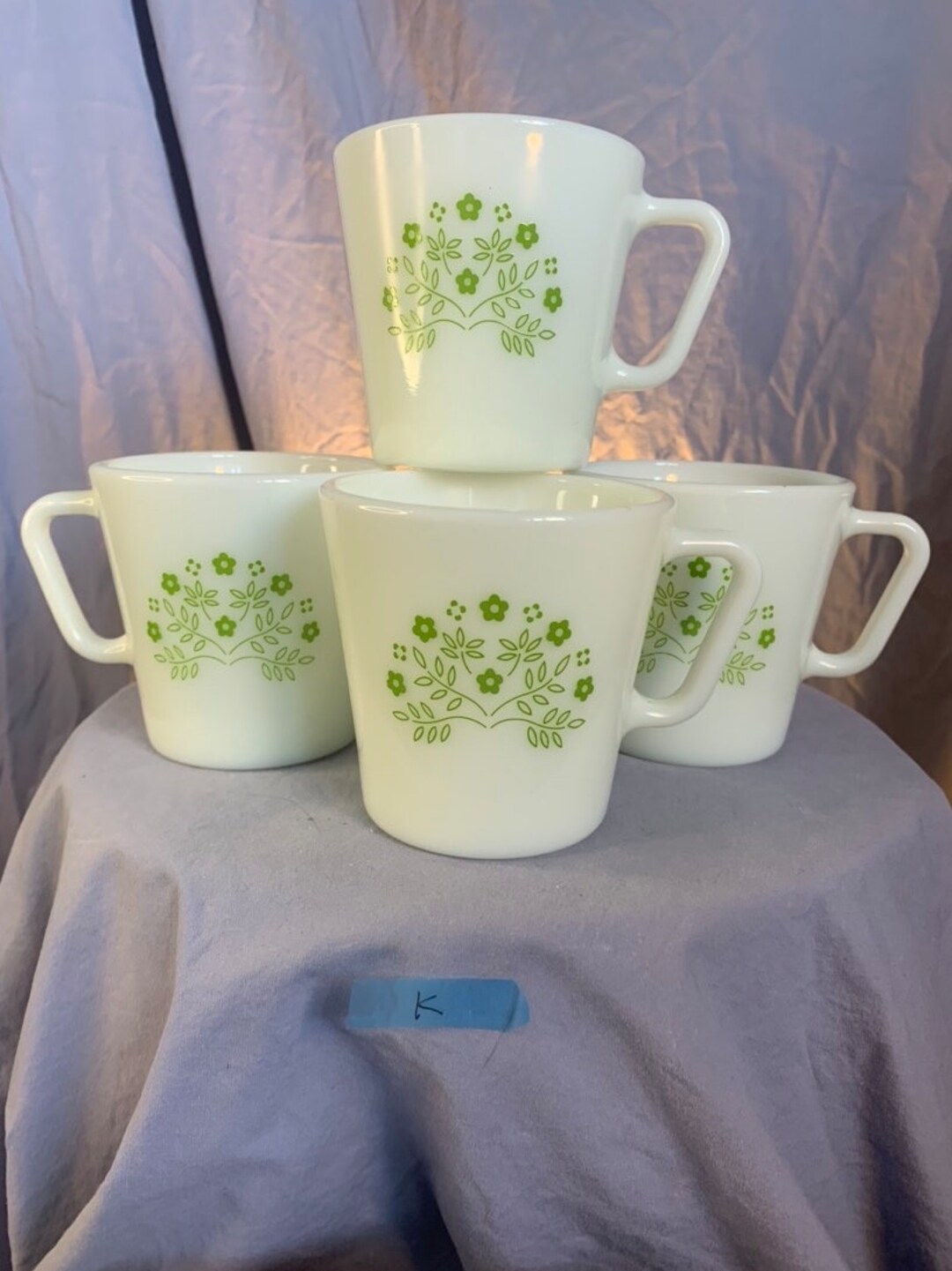 4 Pyrex Honeydew Summer Impressions Green Floral #4,5,5,7 Coffee Mugs K ...