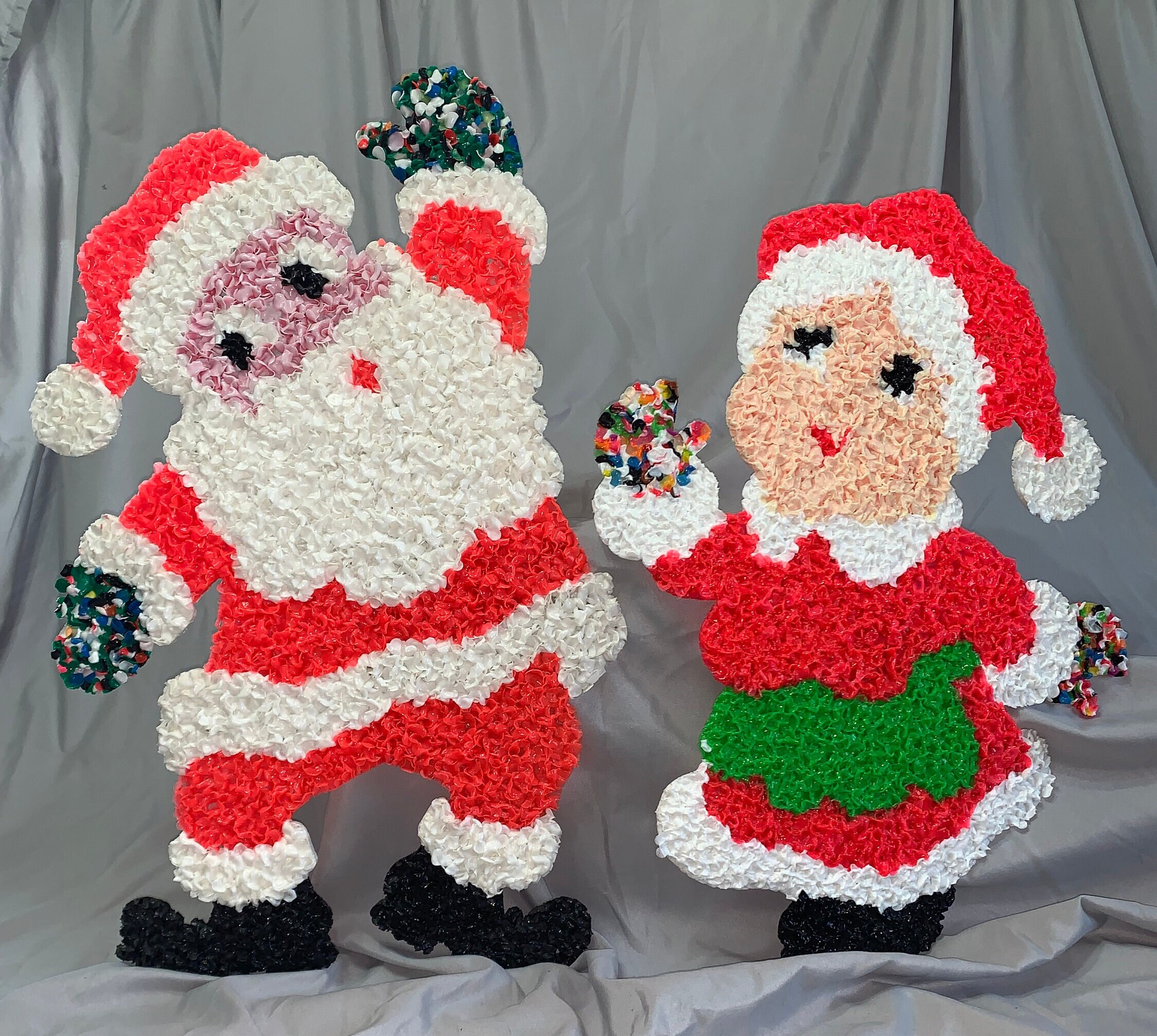 1970's Popcorn Melted Plastic Santa and Mrs. Claus Kitschy Christmas ...