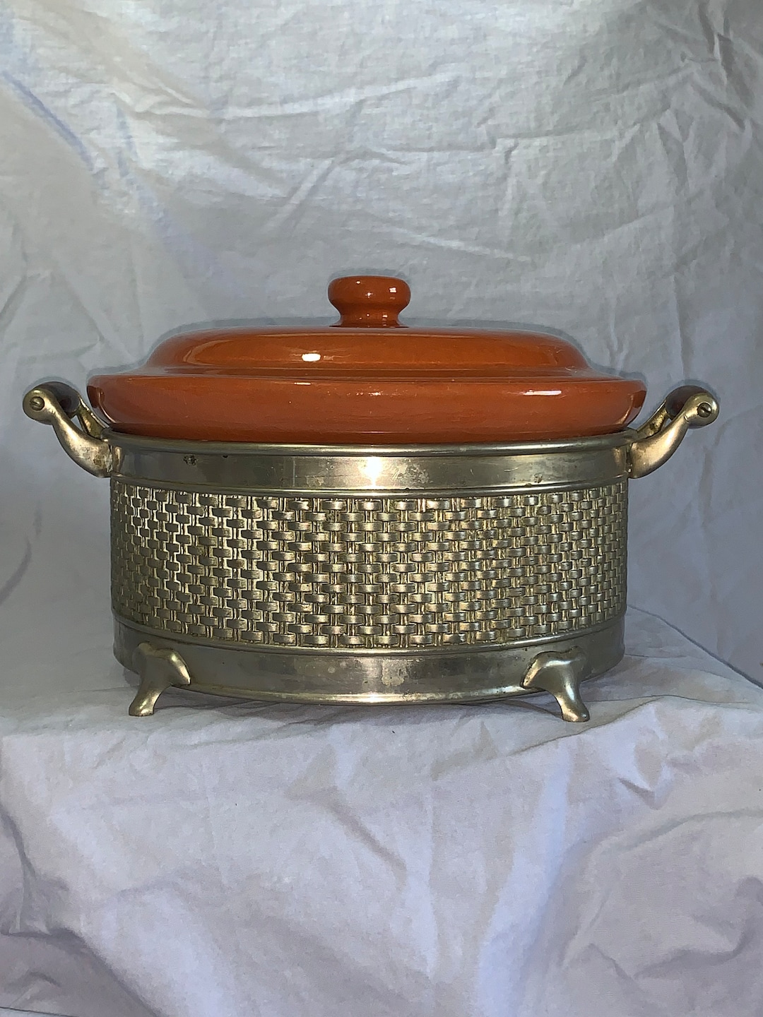 Guernsey Cooking Ware Stoneware Bean Pot Casserole Dish With Metal ...