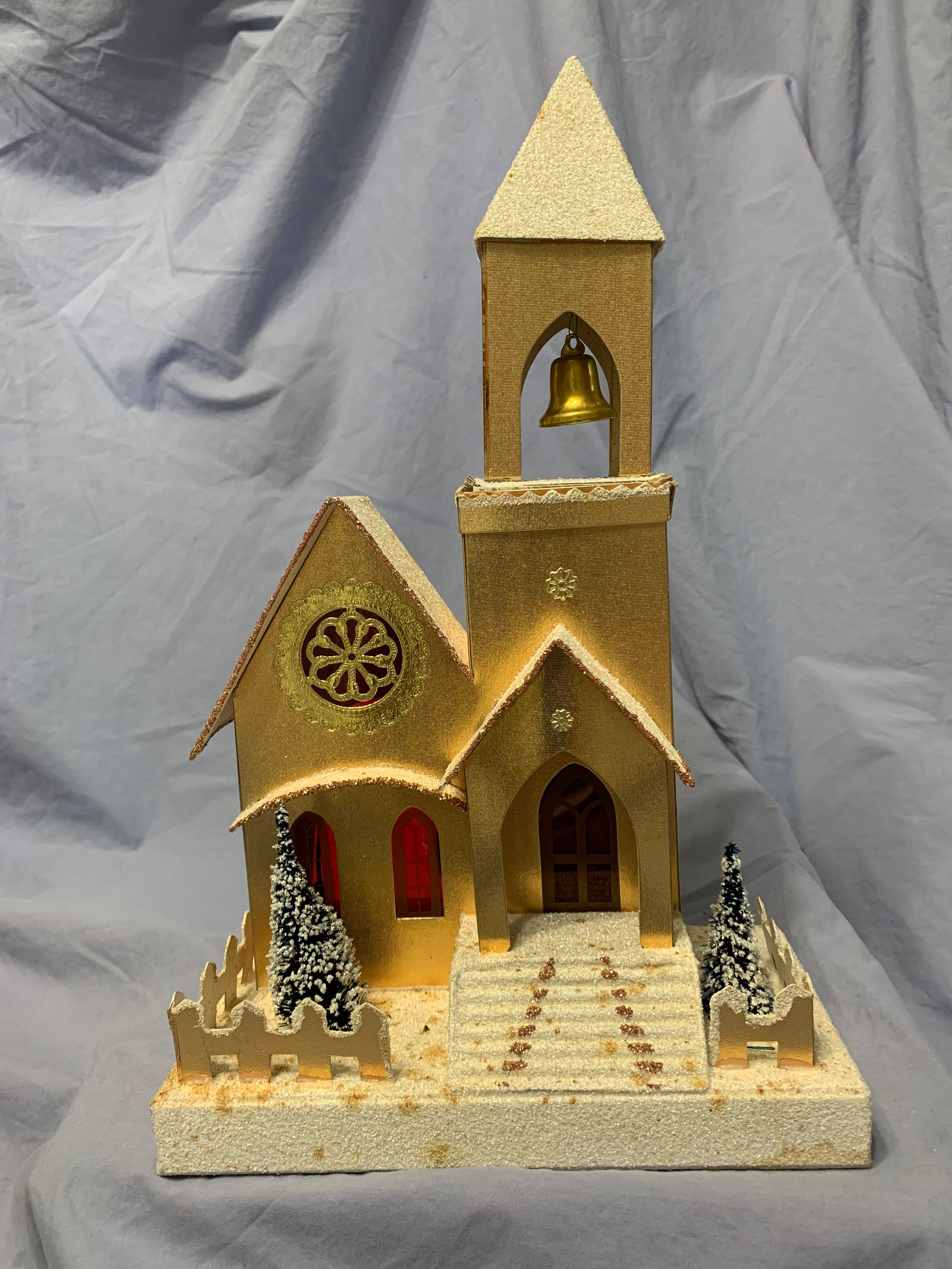 Vintage Sears Putz Gold Church in Box With Music Box Holy Night Japan ...