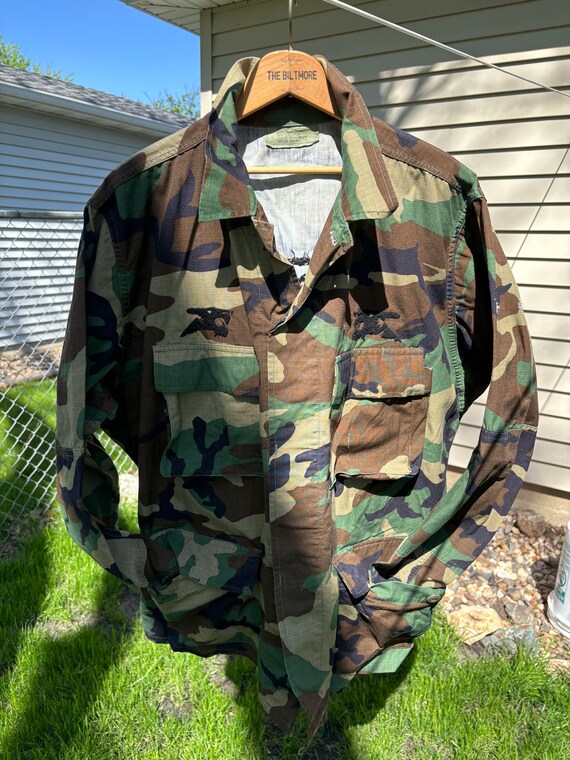 Vintage Hot Weather Army Military Coat Woodland Camo … - Gem