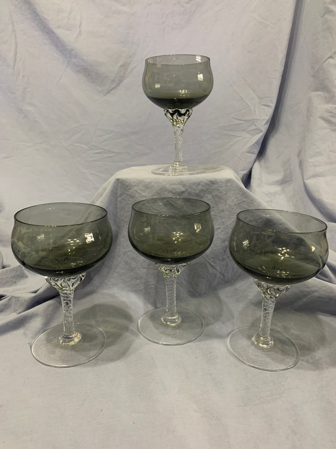 Set of 4 Sasaki Coronation Crystal Smoke Twisted Stem Mini Champagne ...