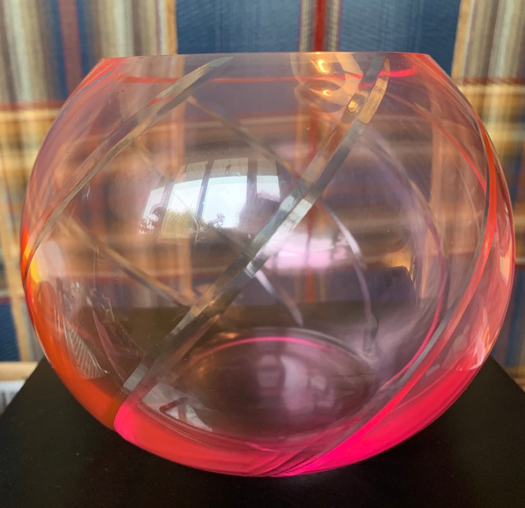 Pink Cut Glass Bowl Diagonal Cut to Clear Decorative Bowl Vase - Etsy