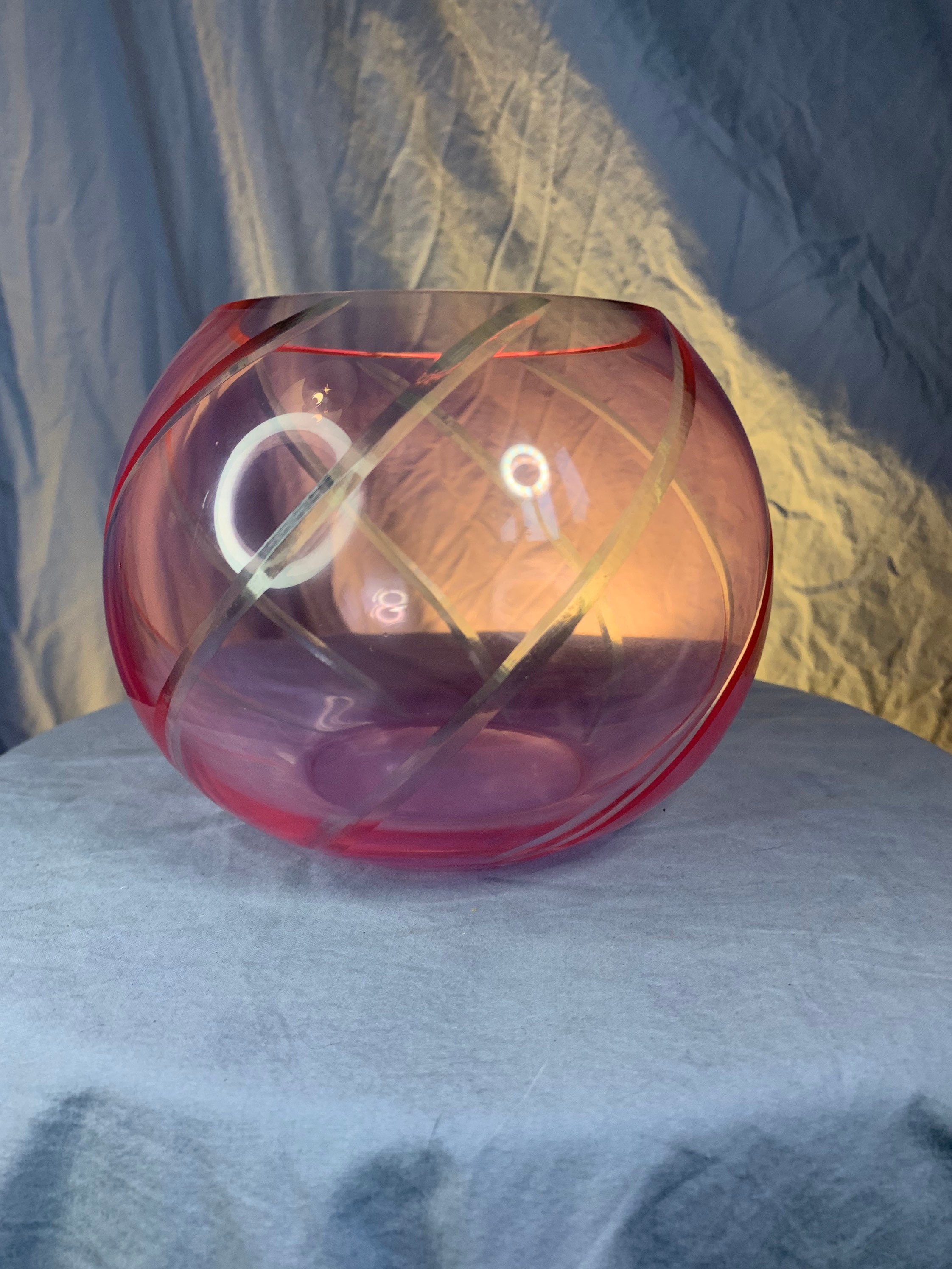 Pink Cut Glass Bowl Diagonal Cut to Clear Decorative Bowl Vase - Etsy
