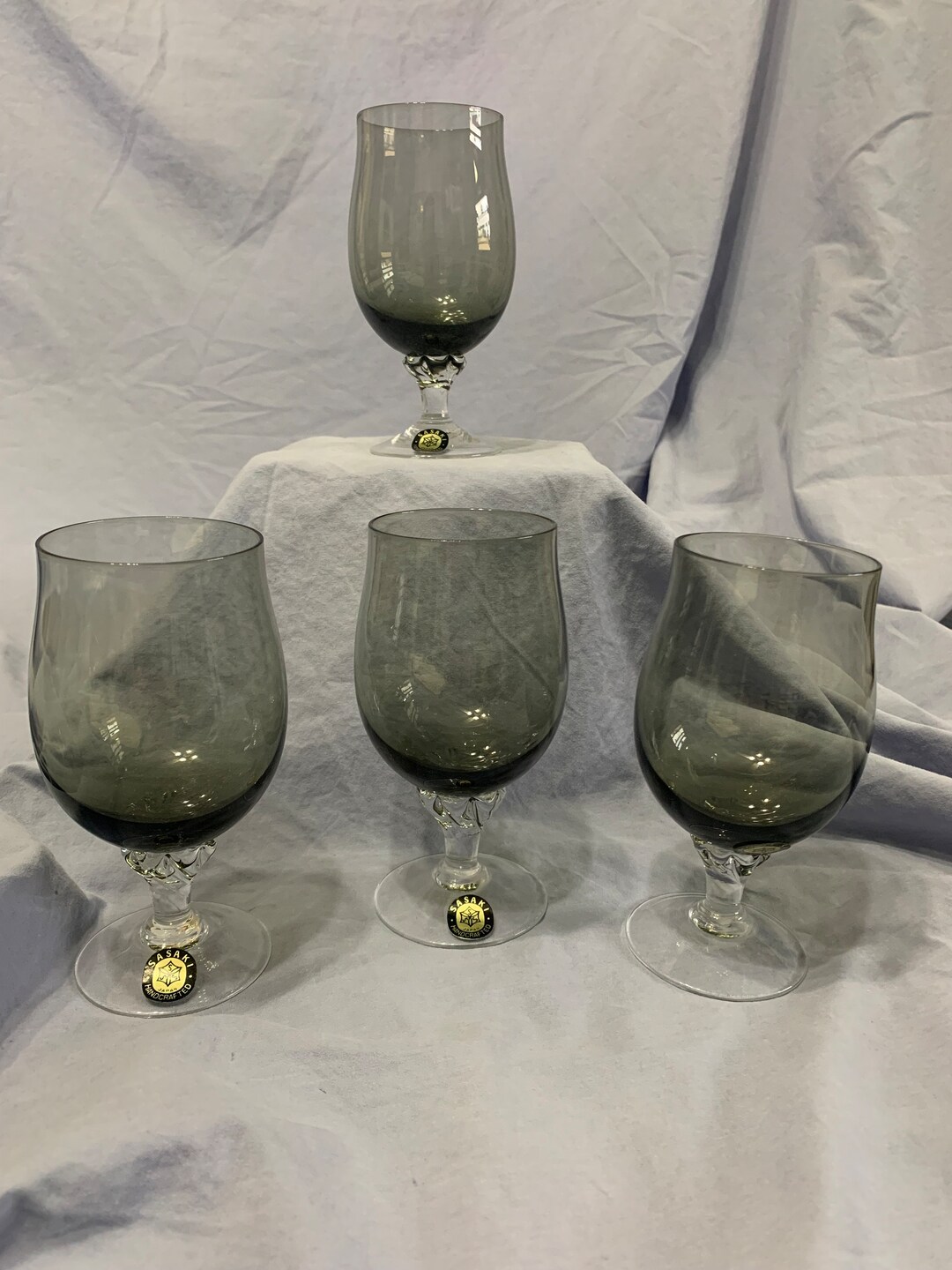 Set of 4 Sasaki Coronation Crystal Smoke Twisted Stem Cordial Tulip ...