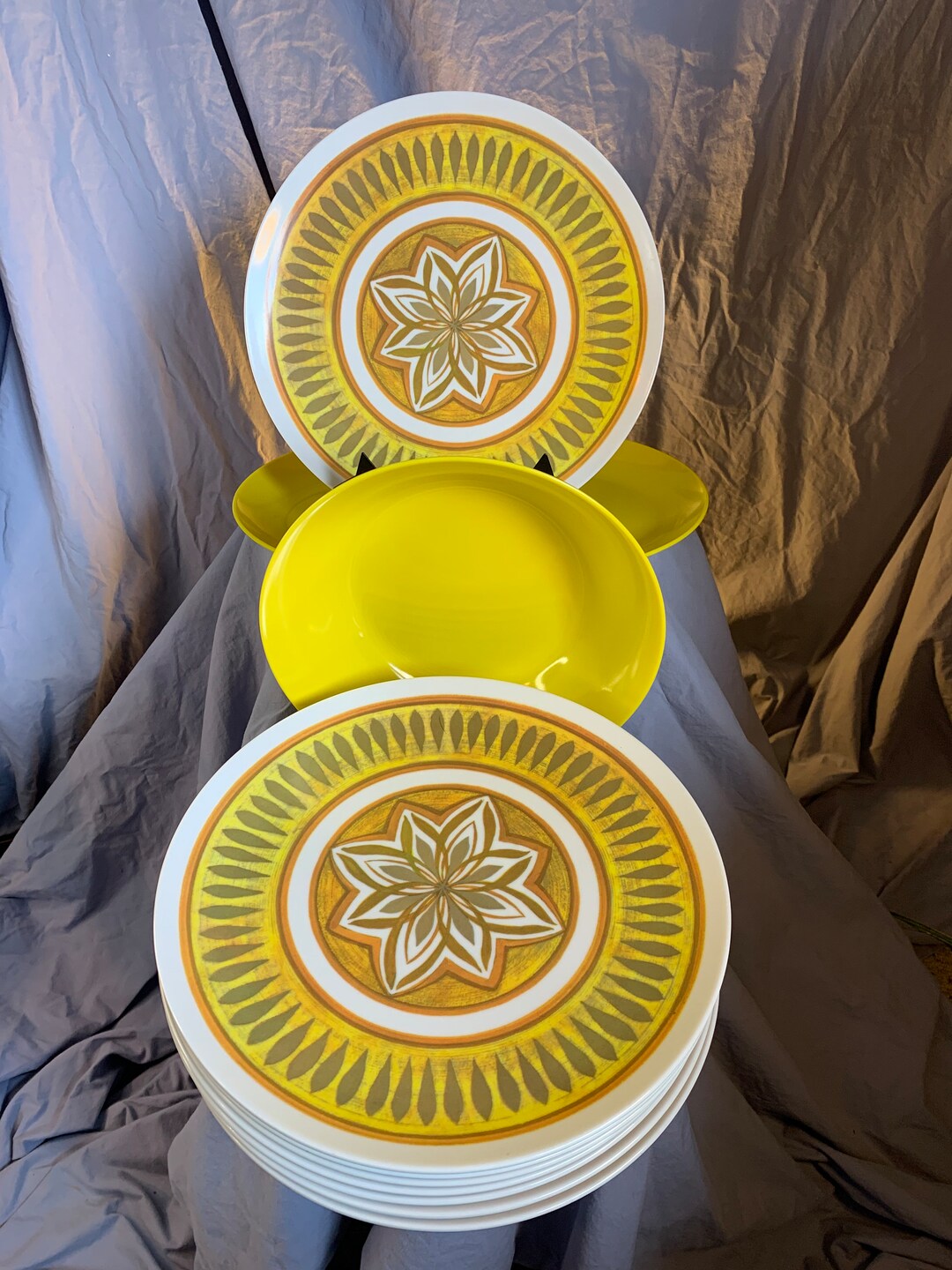 Vintage 8 Texas Ware Dinner Plates Bright Yellow Platter and Serving ...
