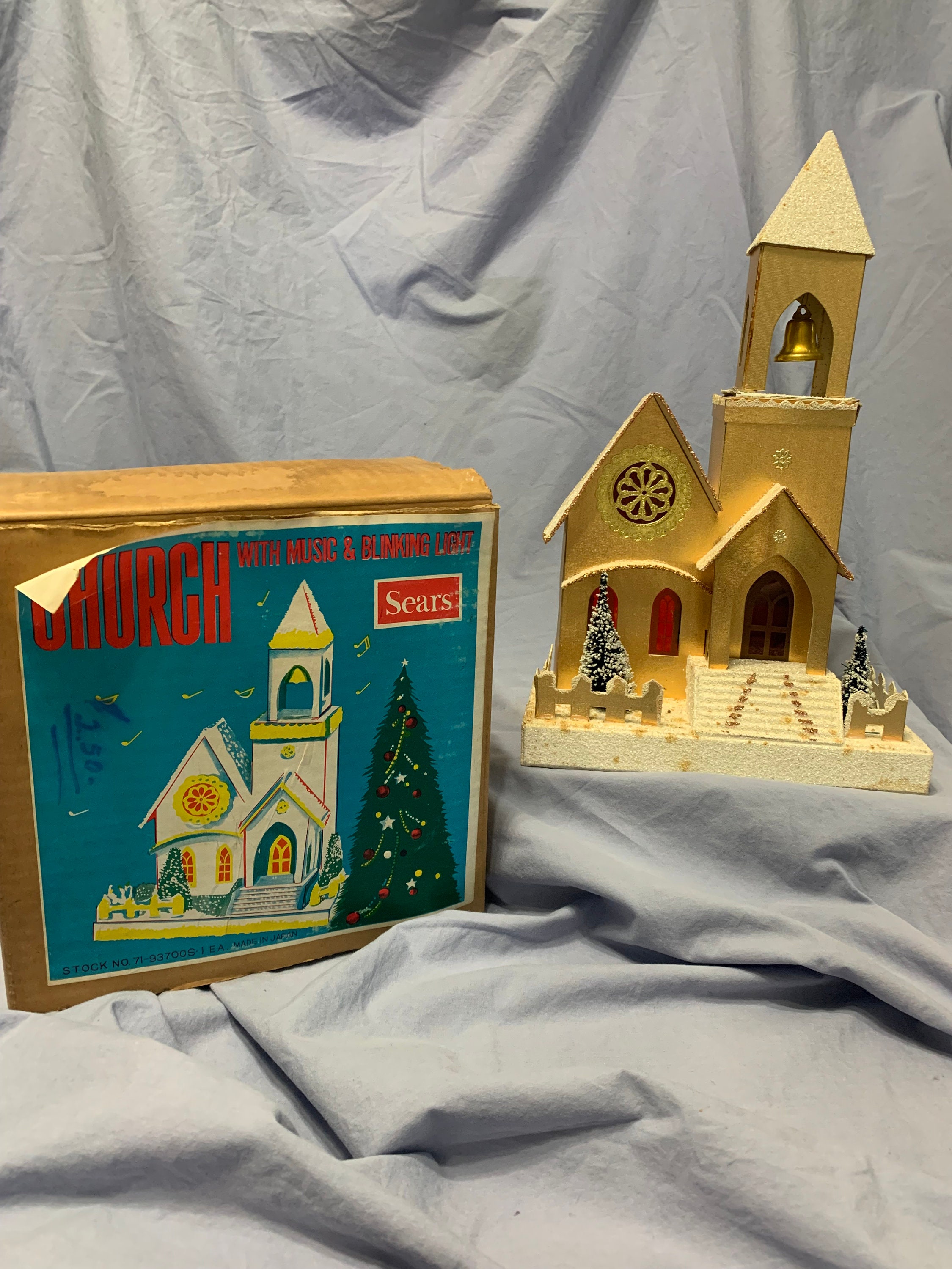 Vintage Sears Putz Gold Church in Box With Music Box Holy Night Japan ...