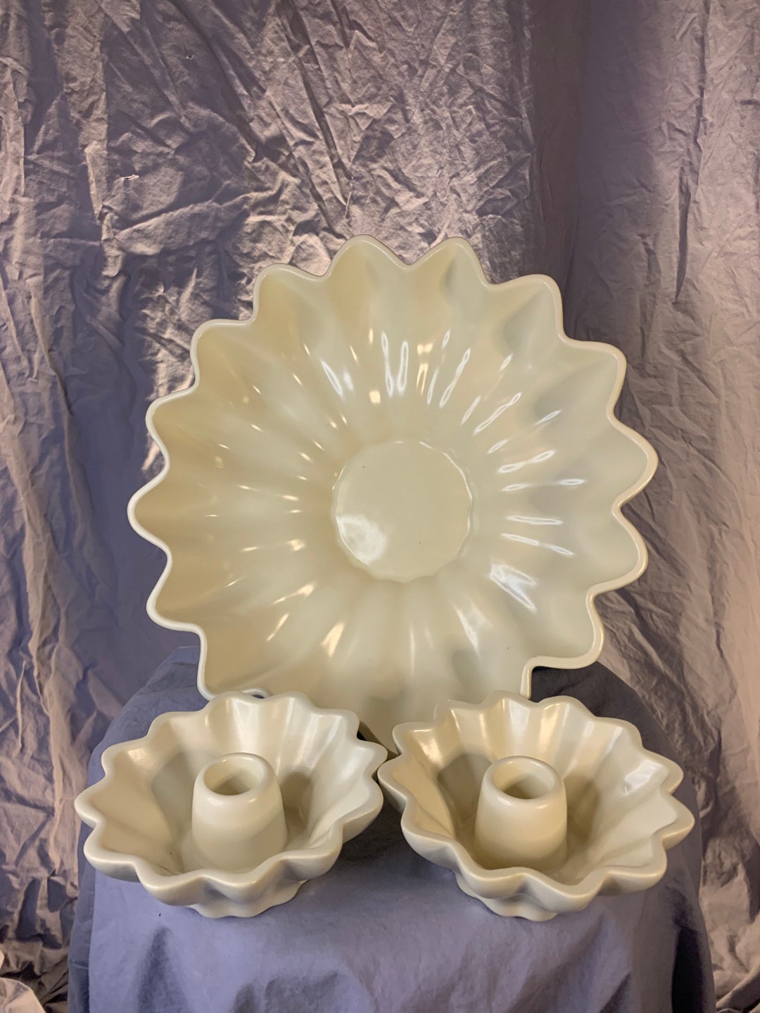 Vintage Red Wing Pottery 1620 White Console Bowl and 2 Taper Candle ...