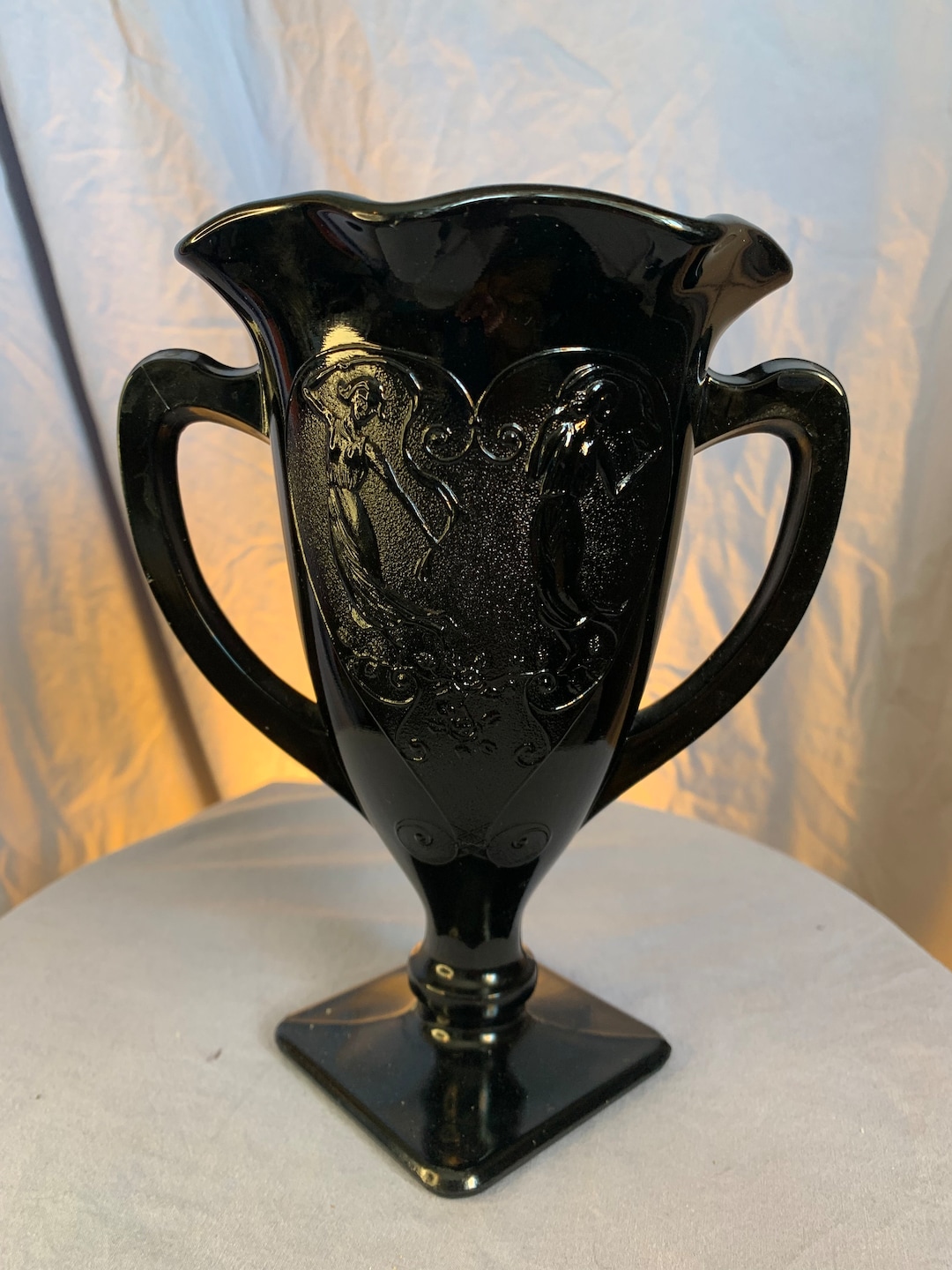 LE Smith Dancing Maidens Nymphs Black Amethyst Glass Trophy Vasr - Etsy