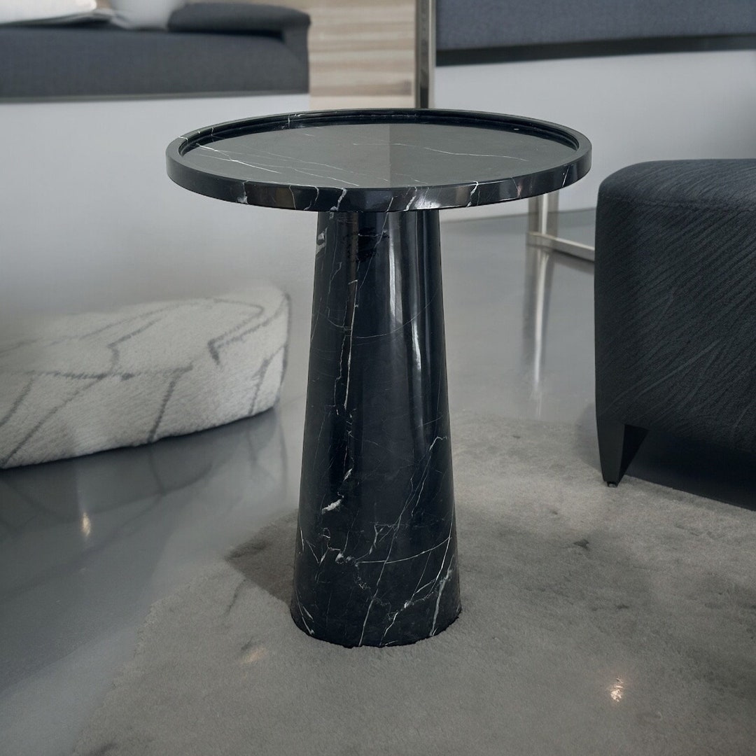 Black Marble End Table - Luxurious Handmade Italian Marble - 20” Tall ...
