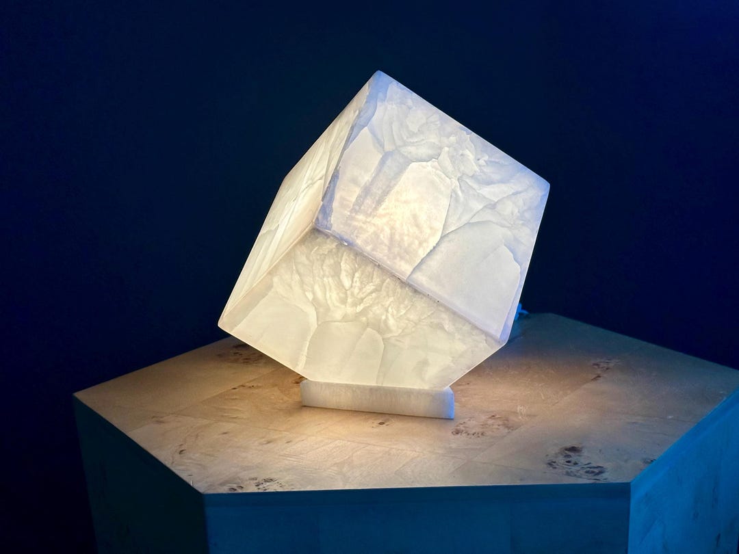 Rare White Banded Onyx Cube - Natural Stone Lamp Home Decor - Natural ...