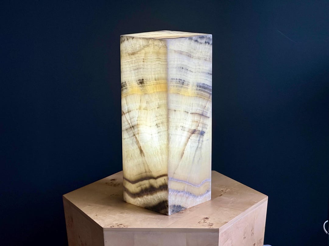 Black Patterned Onyx Lamp – Natural Stone Table Lamp, Modern Accent ...