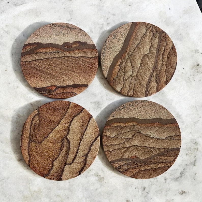 Handcrafted Sandstone Coasters (4 Pc): Goldenstone Desert Sunset Design ...