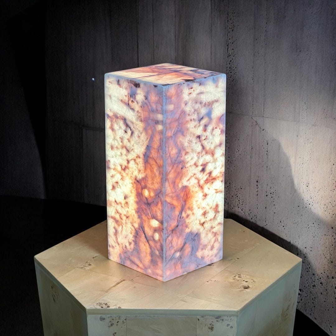 Rare Pink Crystal Cluster Patterned Onyx Lamp - Natural Stone - 14 ...