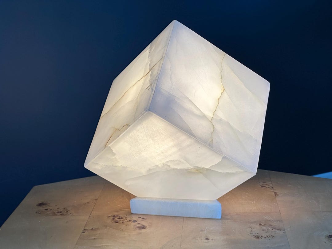 White Banded Onyx Cube Lamp | Natural Stone Lighting for Home Decor ...