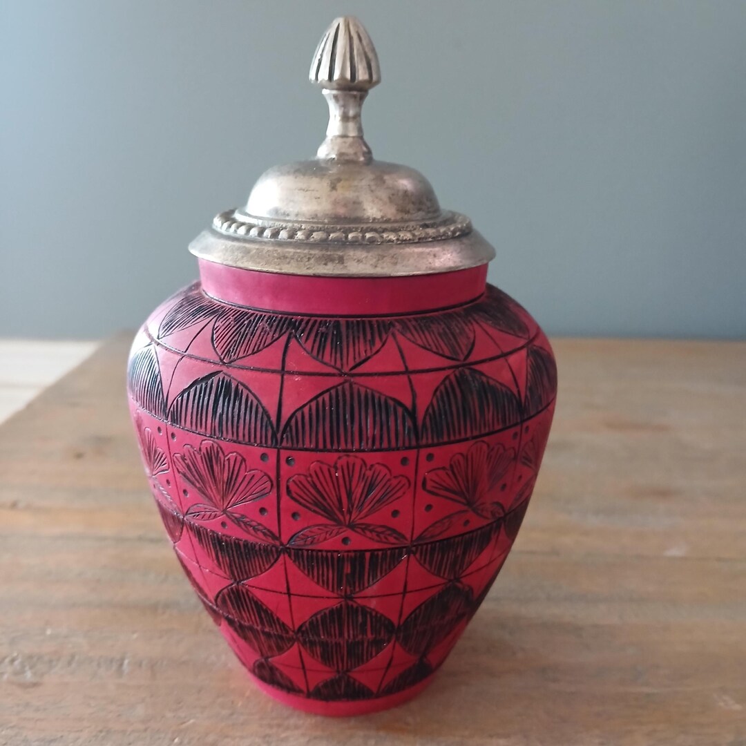 Red Wood Box With Vintage Silver Metal Lid Wood Pyro Designs - Etsy