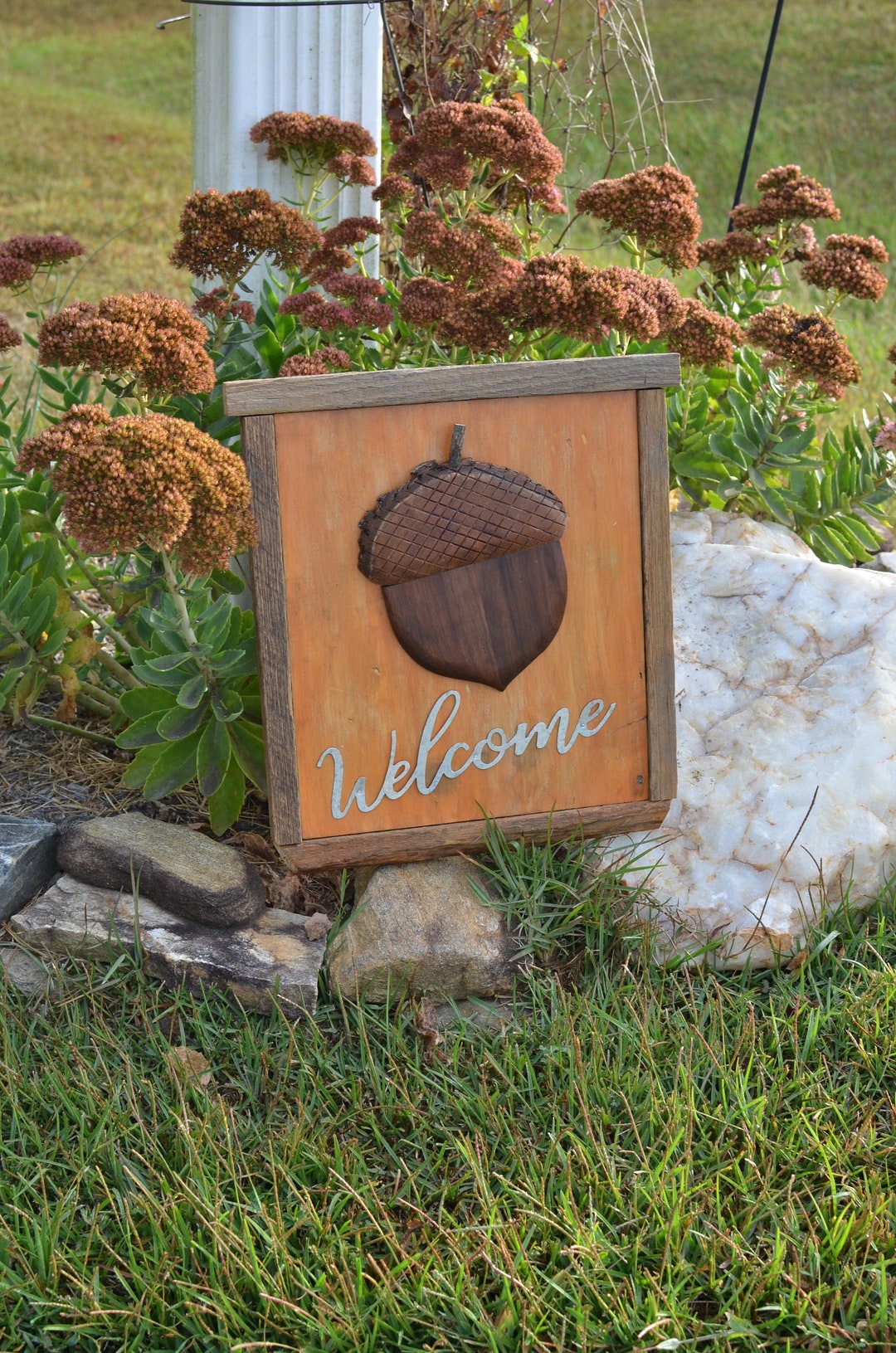 Acorn Autumn Welcome Sign Hand Carved Acorn - Etsy