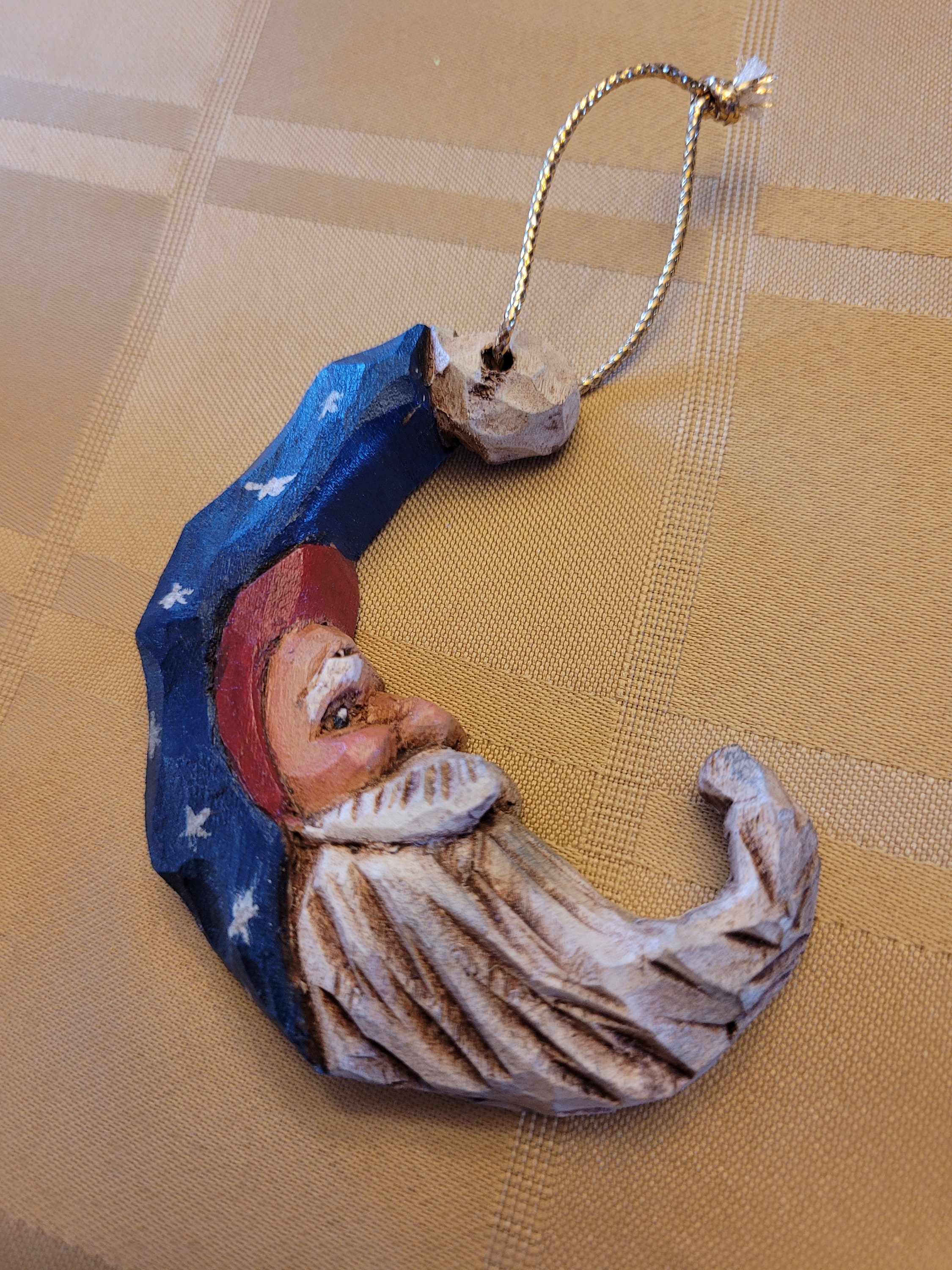 Hand Carved Wooden Santa Half-moon Ornament. Signed and Dated 1998. - Etsy