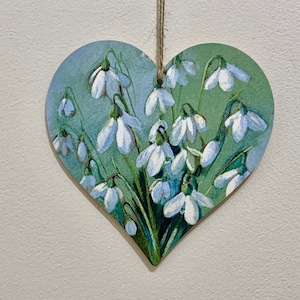 Snowdrops - Decoupaged Wooden Heart Plaque / Hanging Heart / Wooden ...