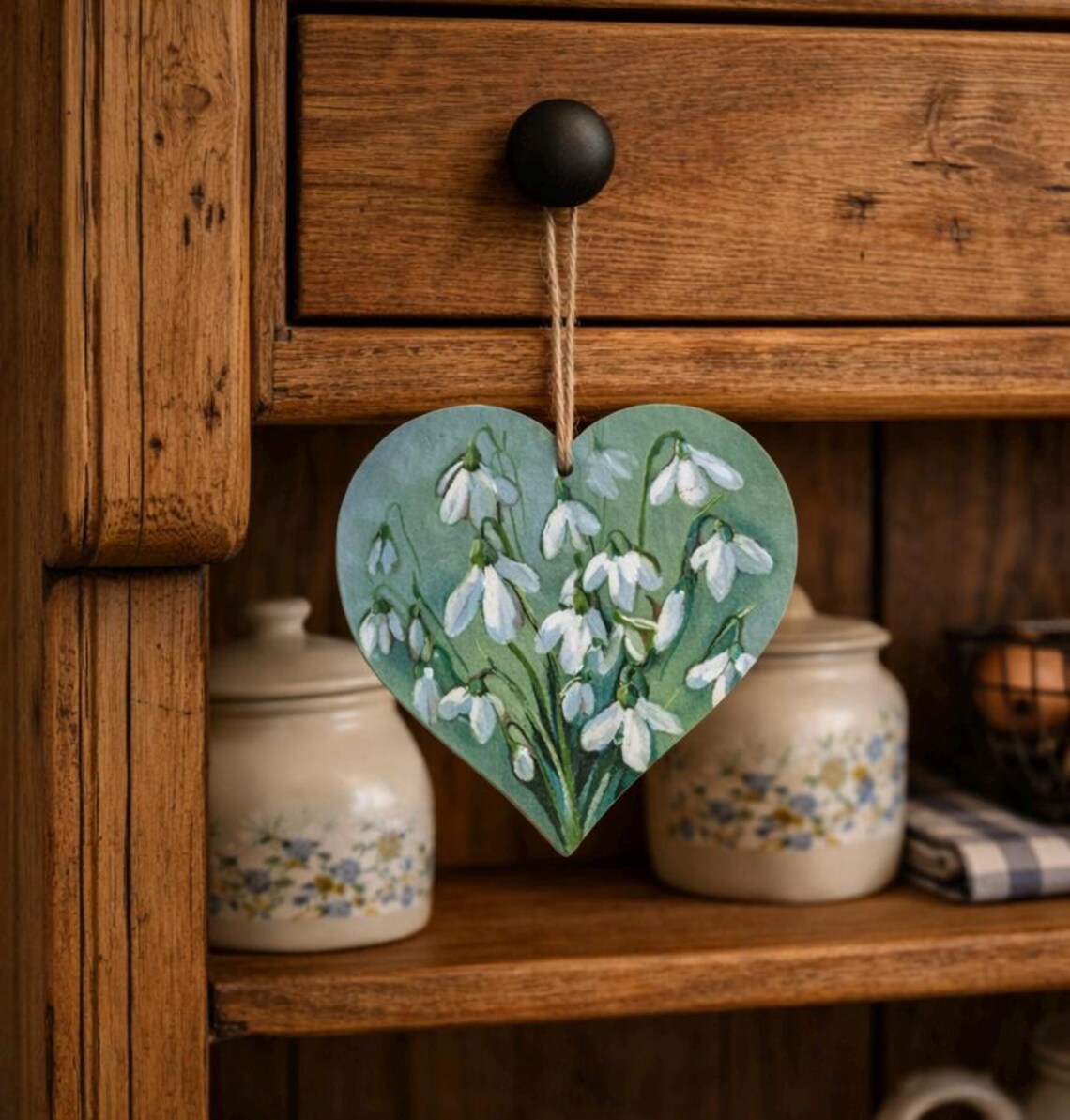 Snowdrops - Decoupaged Wooden Heart Plaque / Hanging Heart / Wooden ...