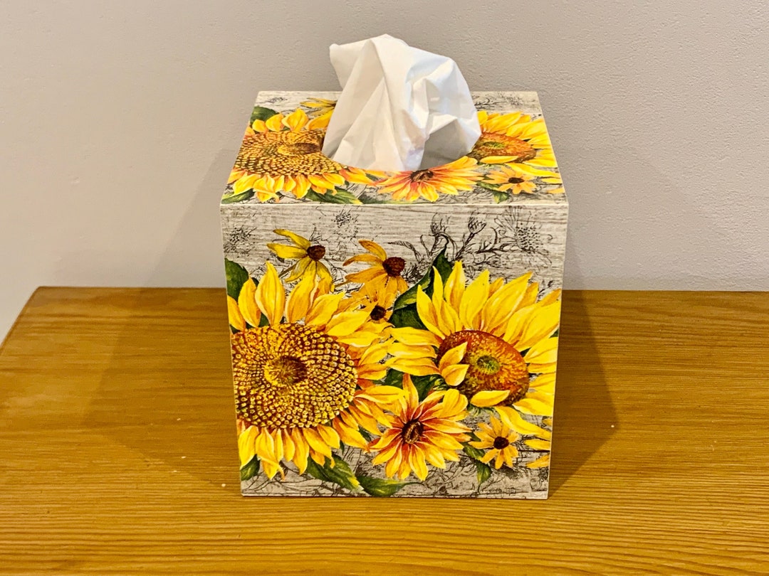 Handmade Sunflower Decoupaged Wooden Tissue Box Cover / Tissue Box ...