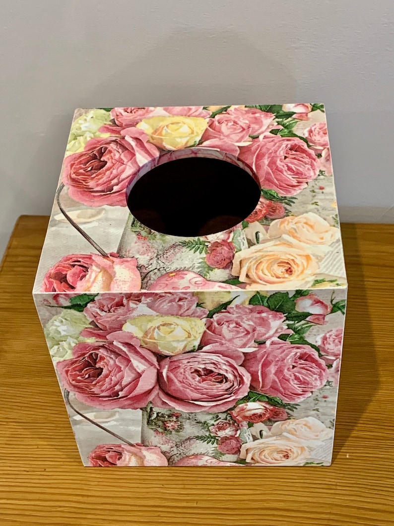 Tissue Box Cover With Pink Rose Pattern / Shabby Decor / Mothers Day ...