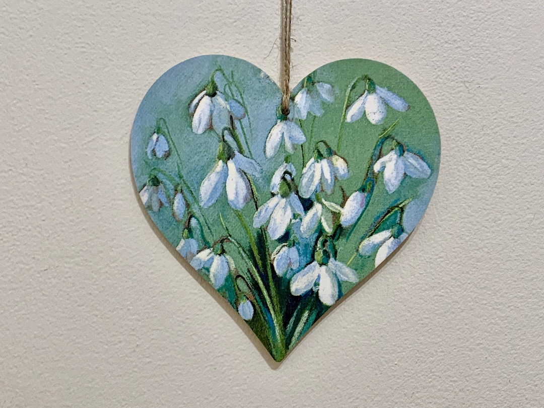 Snowdrops - Decoupaged Wooden Heart Plaque / Hanging Heart / Wooden ...