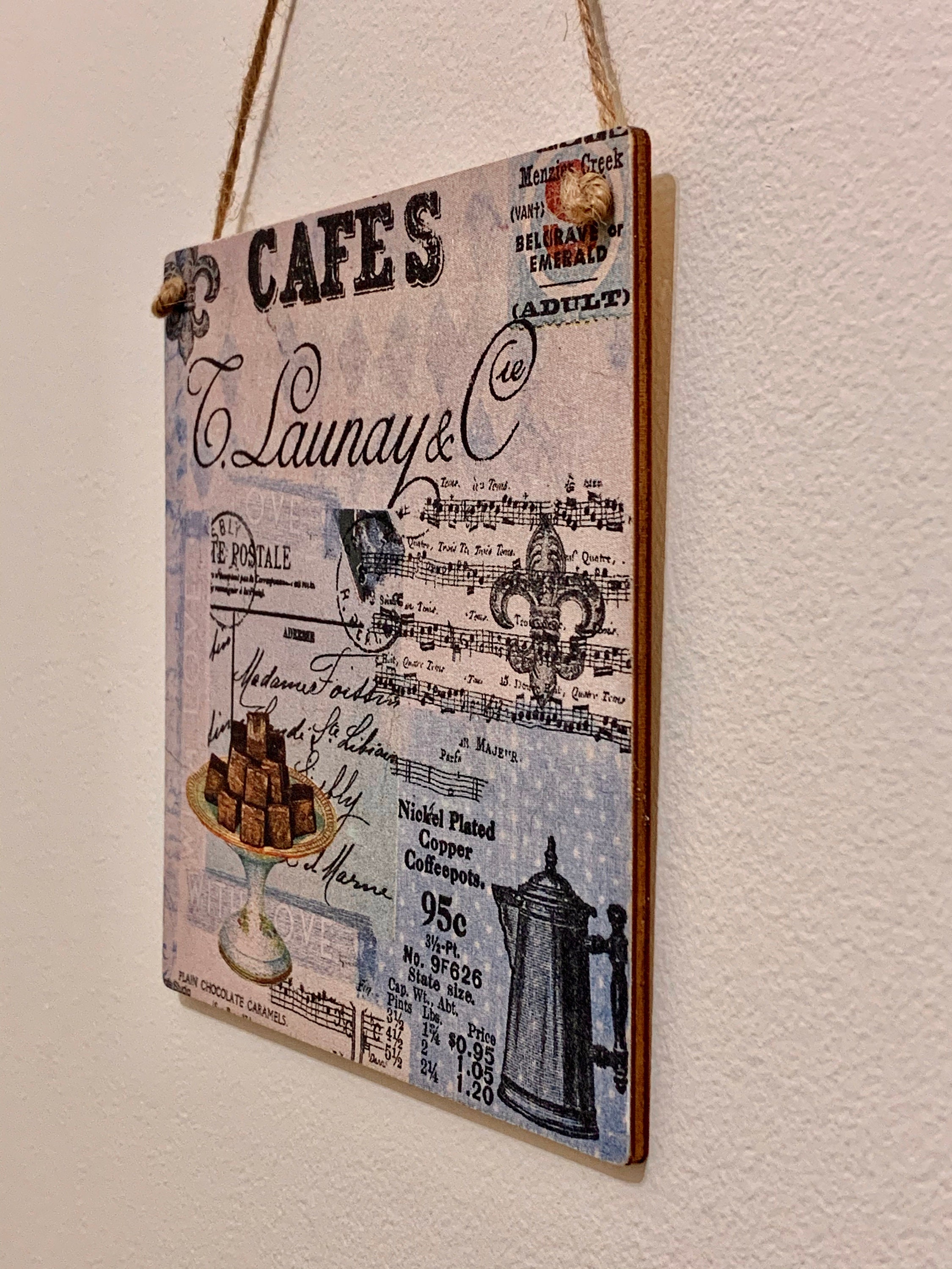 Cafe Collage Handmade Decoupaged Hanging Wooden Plaque / - Etsy