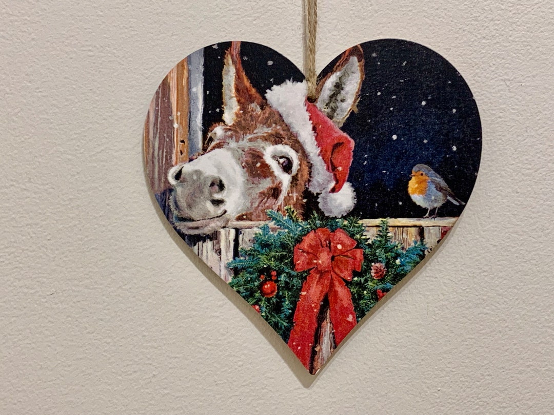 Decoupage Donkey Heart Plaque: Festive Wooden Ornament / Donkey Decor ...