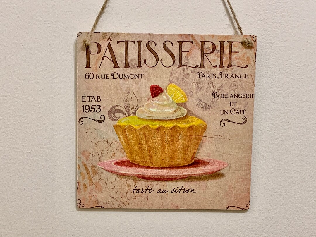 Patisserie French Style Handcrafted 15cm Decoupaged Wooden Plaque ...
