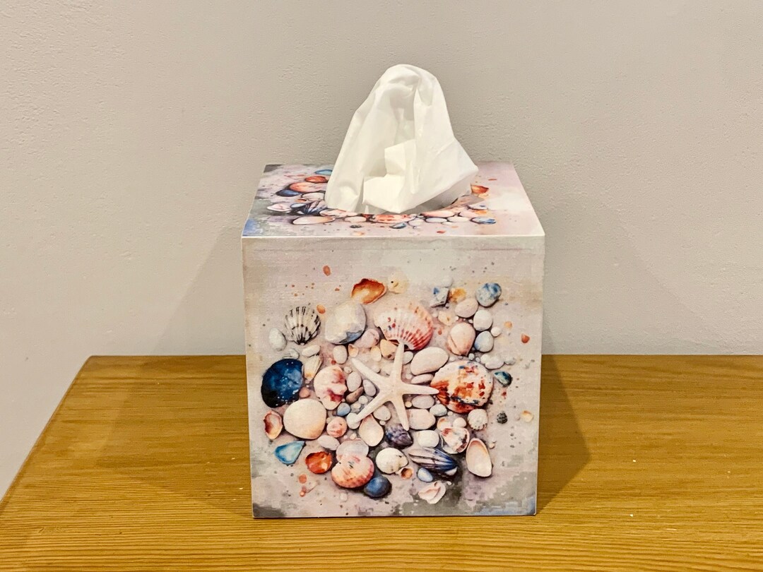 Decoupaged Tissue Box Cover / Rockpool Theme / Tissue Box Holder ...