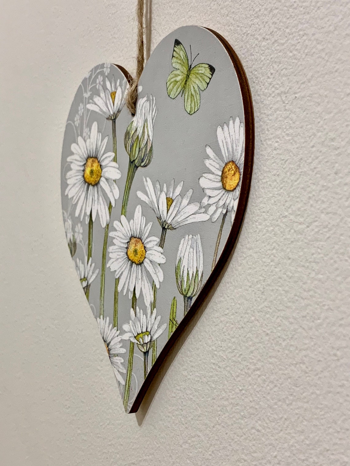 Daisy Handcrafted 15cm decoupaged wooden heart plaque | Etsy