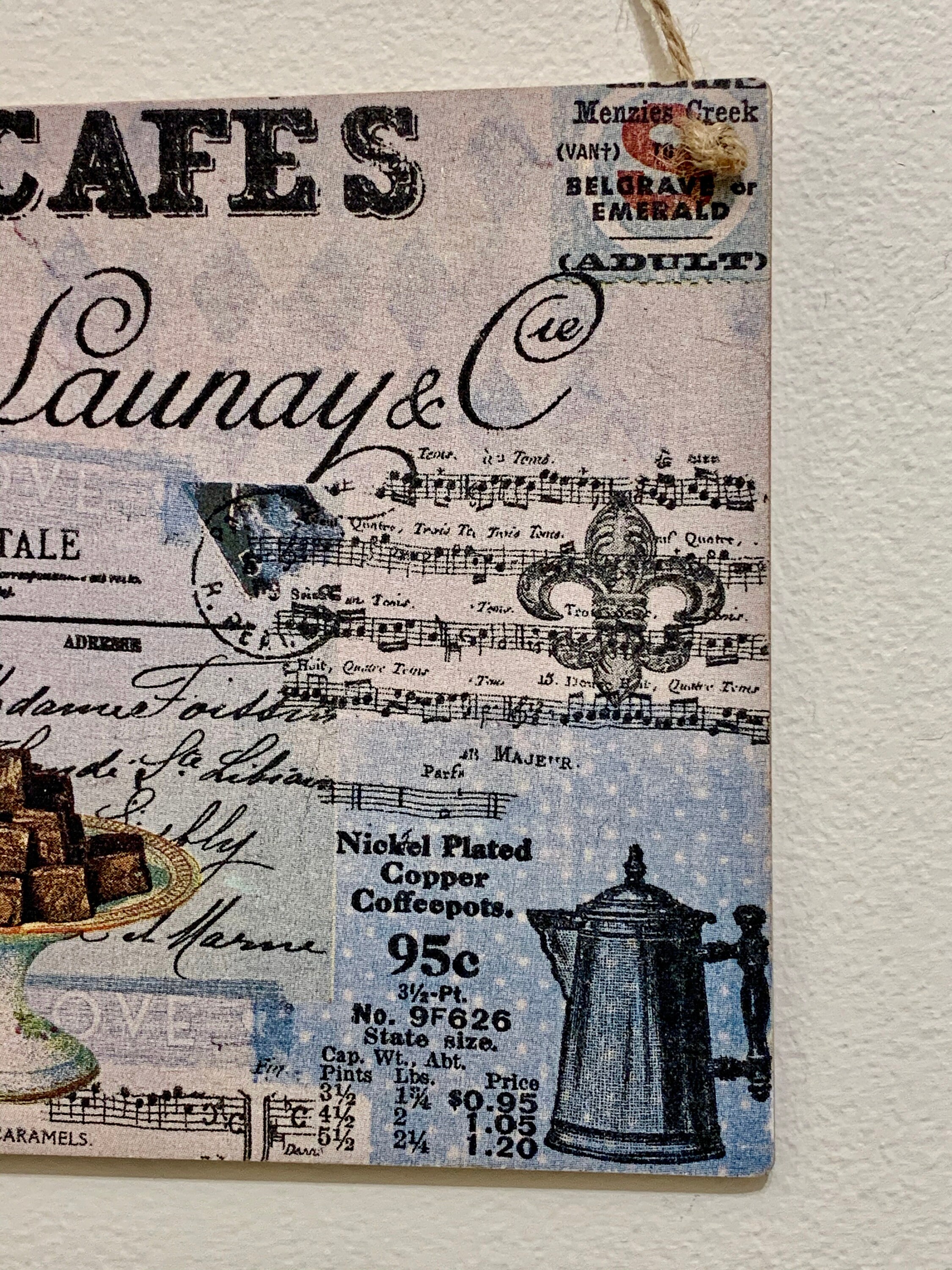 Cafe Collage Handmade Decoupaged Hanging Wooden Plaque / - Etsy
