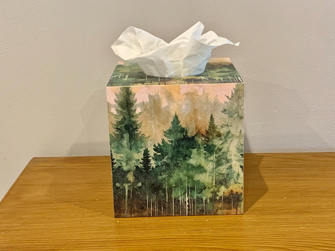 Decoupaged Tissue Box Cover - Tissue Box Holder / Tissue Box Storage ...