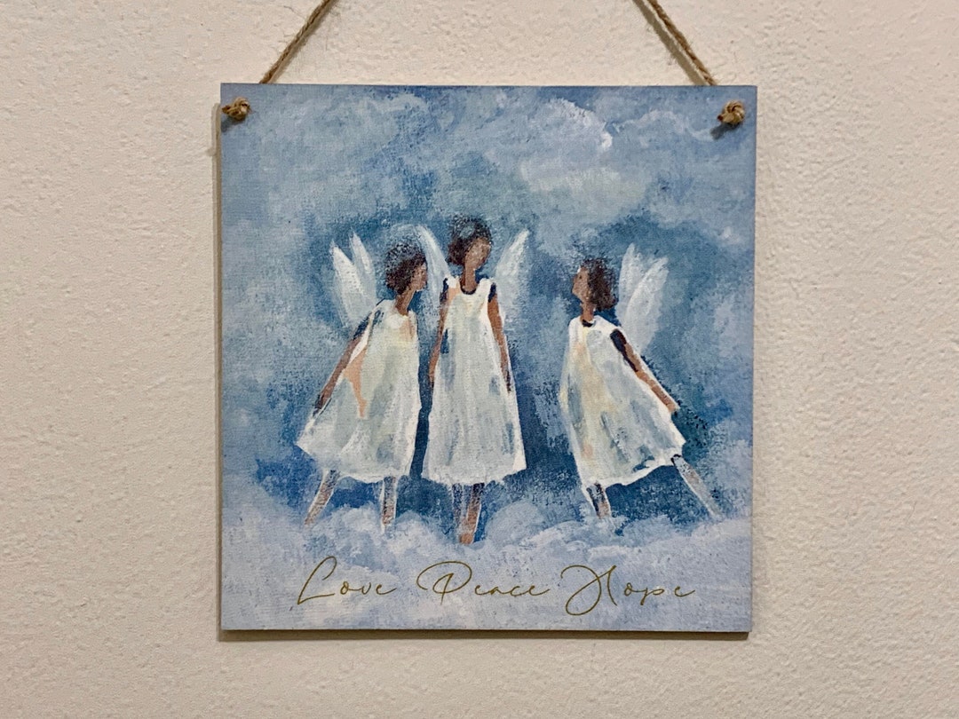 Angels - Love Peace and Hope / Handmade Decoupaged Wooden Plaque ...