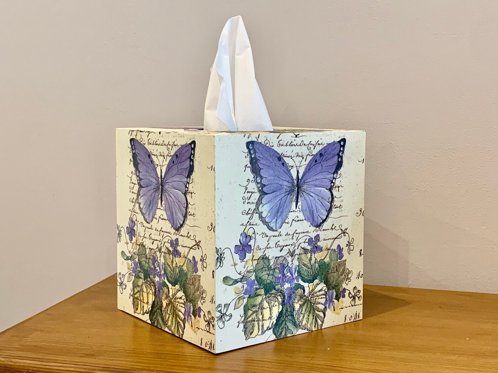 Tissue Box Cover - Vintage Purple Butterfly / Tissue Box Holder ...