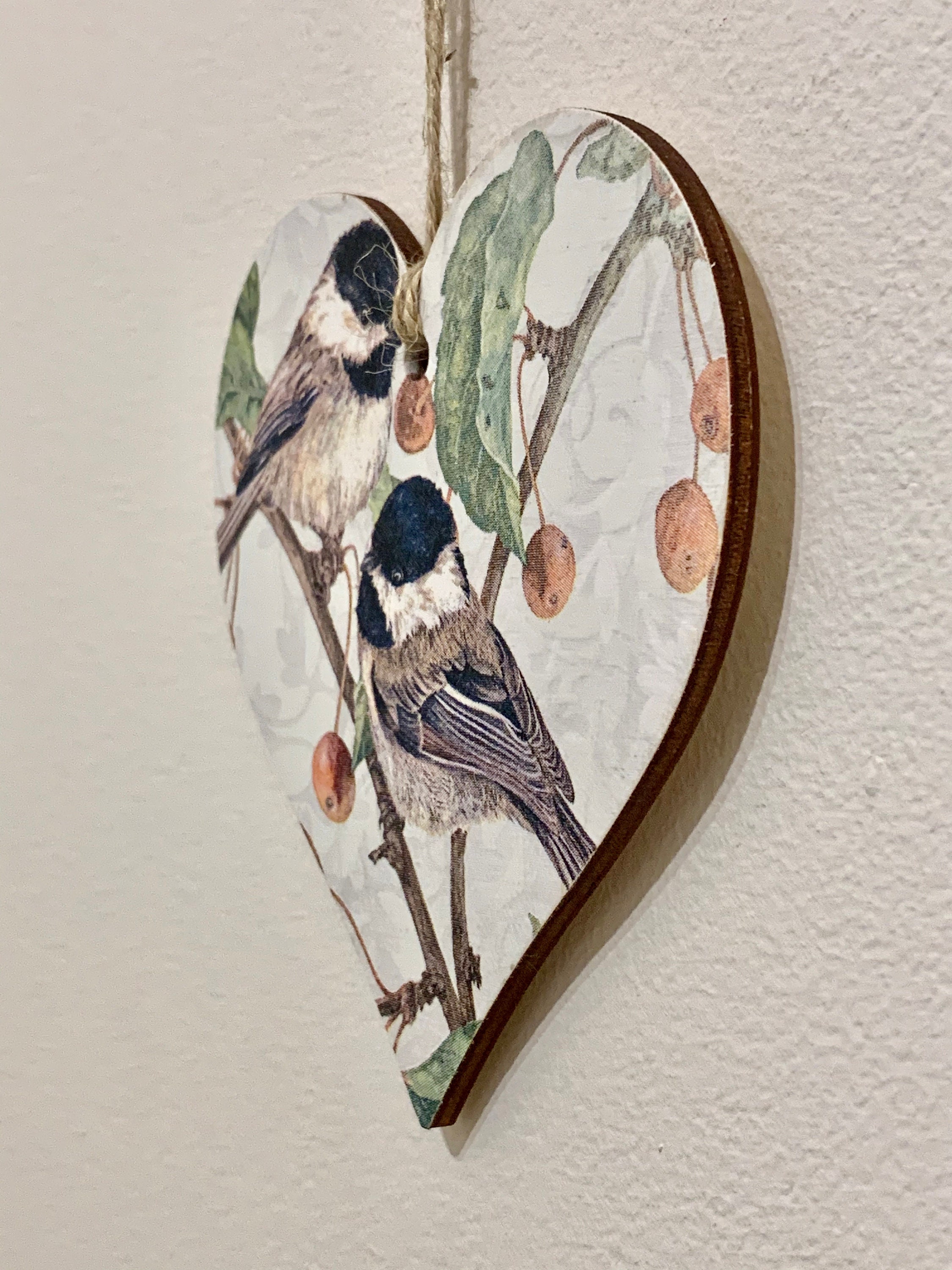 Chickidee Decoupaged 12cm Wooden Heart Plaque / Bird Decor - Etsy UK