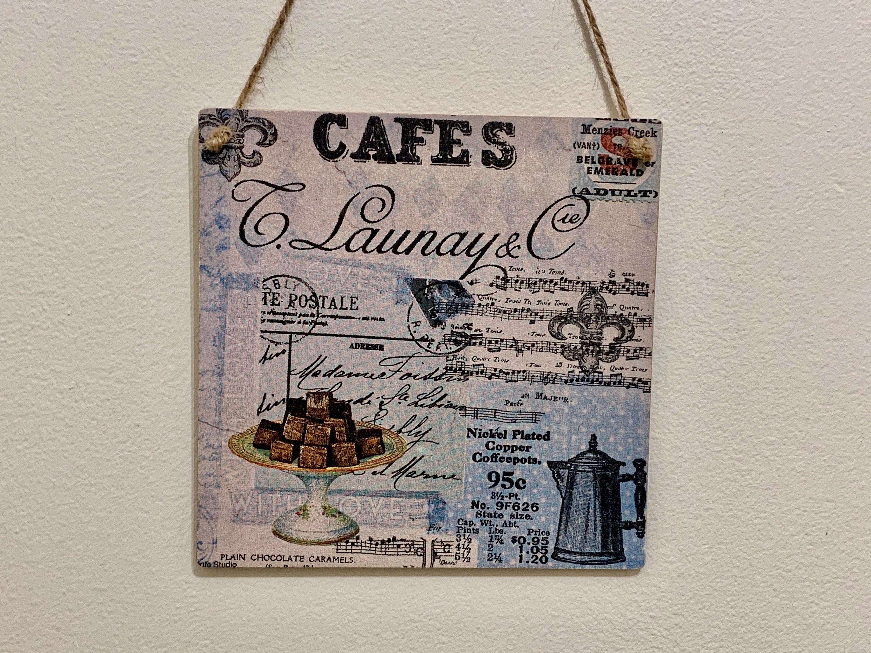 Cafe Collage Handmade Decoupaged Hanging Wooden Plaque / - Etsy
