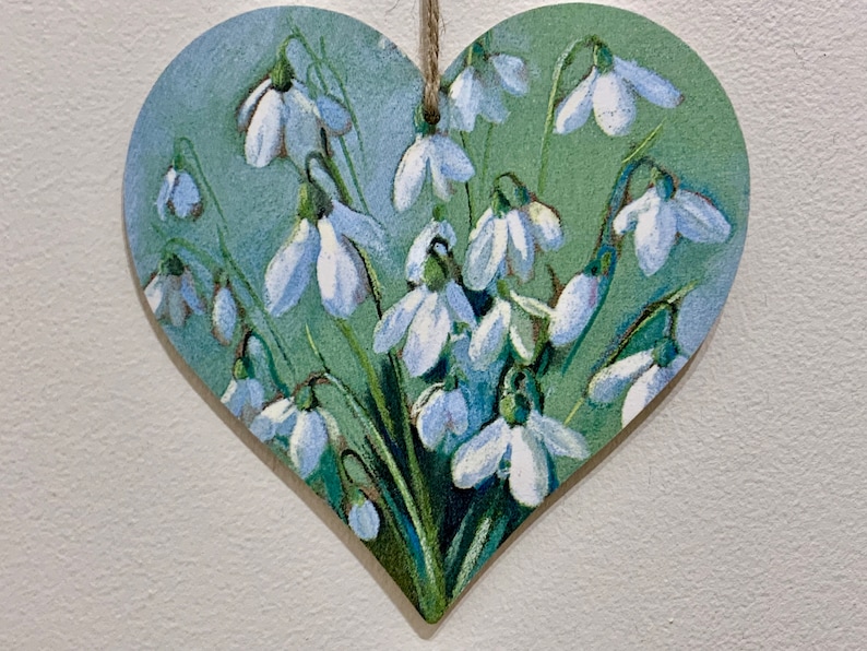 Snowdrops - Decoupaged Wooden Heart Plaque / Hanging Heart / Wooden ...
